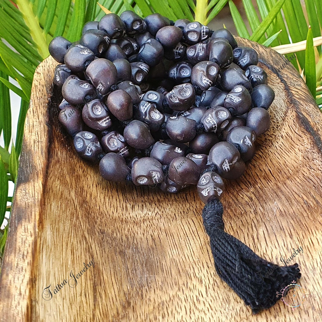 Black Skull Mala Beads Necklace: Handmade Kapala Prayer Beads - Etsy