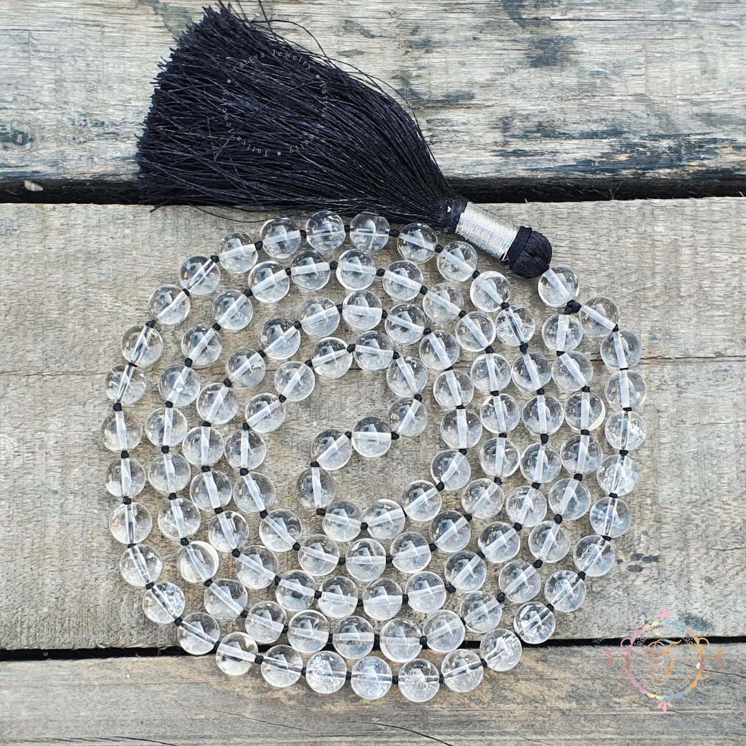 Himalayan Rock Crystal Mala Necklace: Vegan Tassel Meditation Beads - Etsy