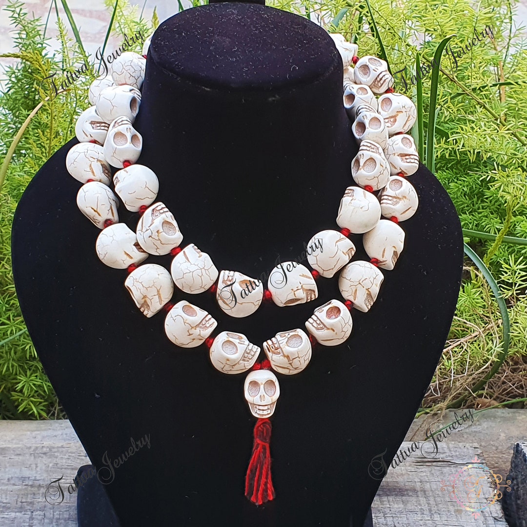 Big Howlite Skull Beads Skull Mala, Skull Necklace, Mala Beads, Yoga ...