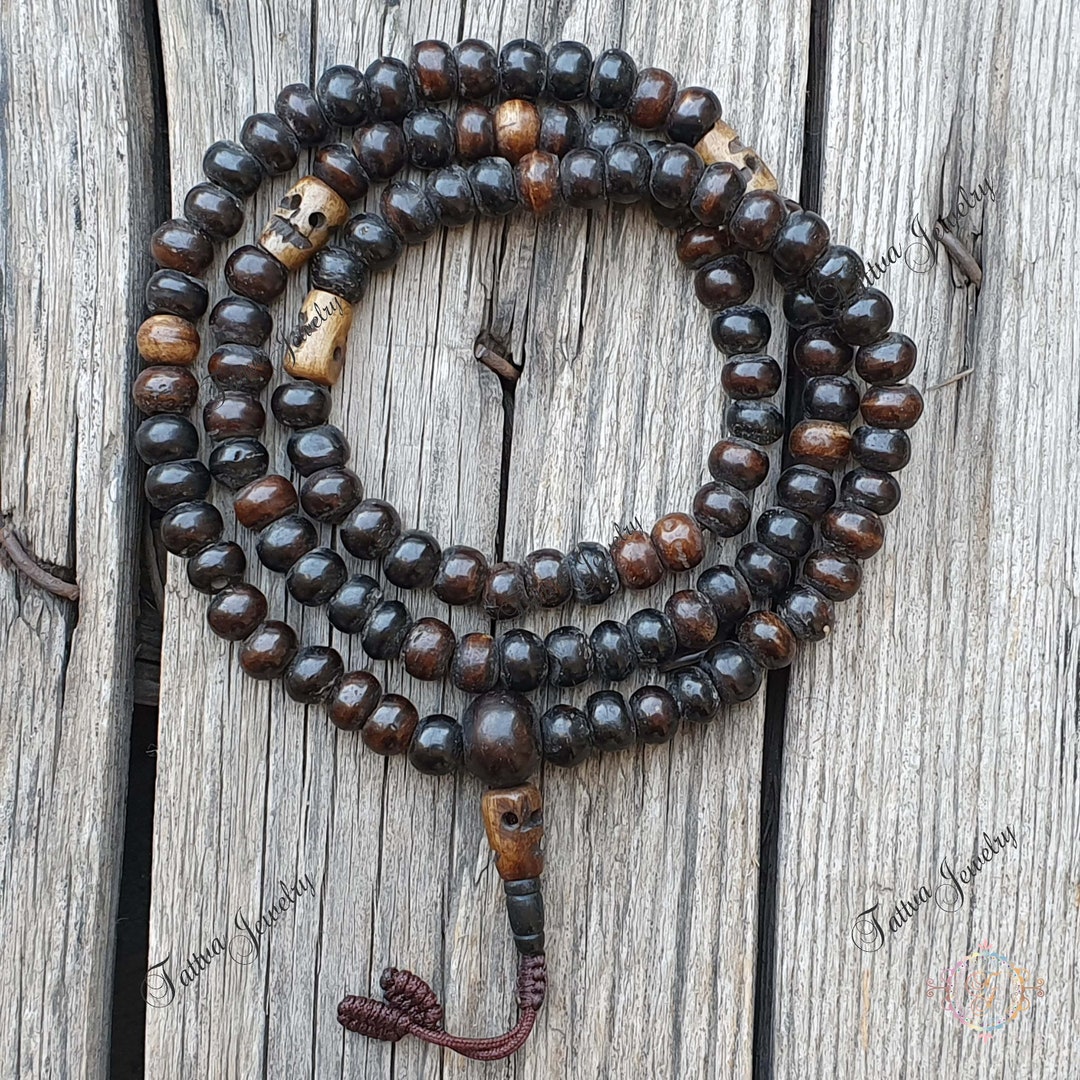 108 Natural Yak Bone Beads Mala With Skull Beads, Traditional Tibetan ...
