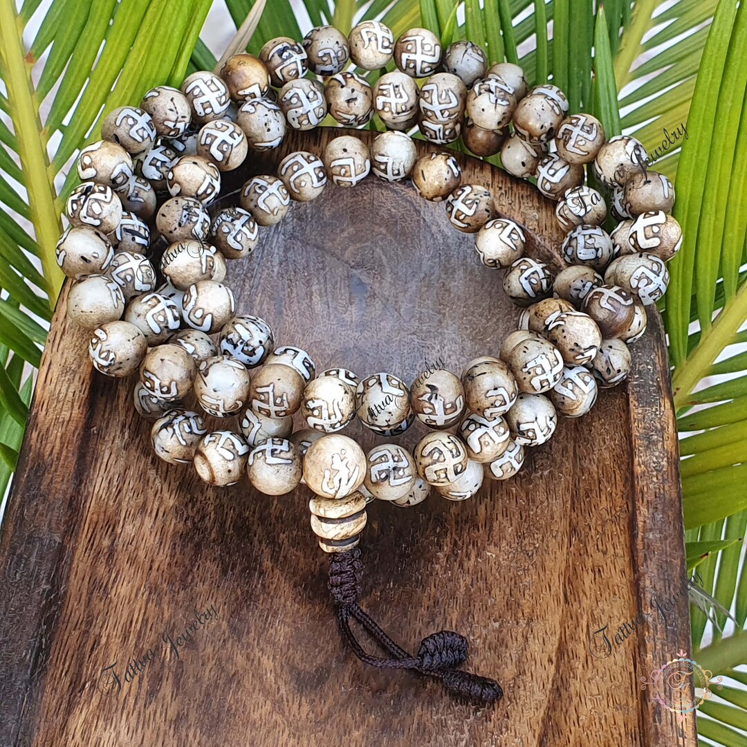 108 Handcarved Manji Symbol Engraved Naga Conch Shell Beads Mala ...