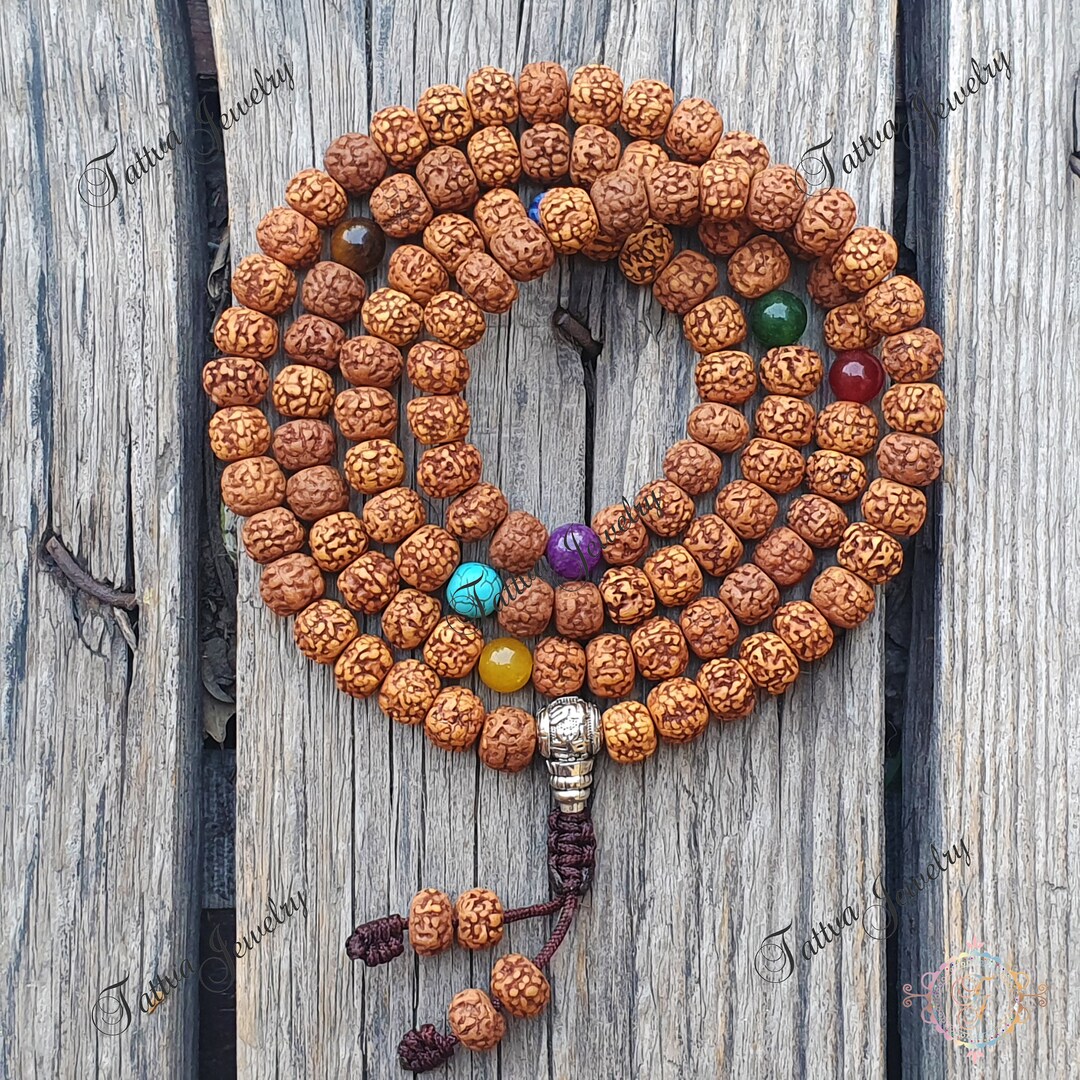 Rudraksha Seed Chakra Mala: Handmade Prayer Beads Necklace - Etsy