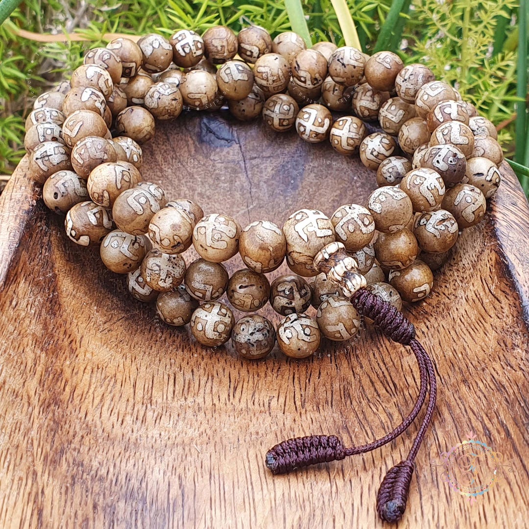 Handcarved Manji Symbol Naga Conch Shell Mala - Buddhist Necklace ...