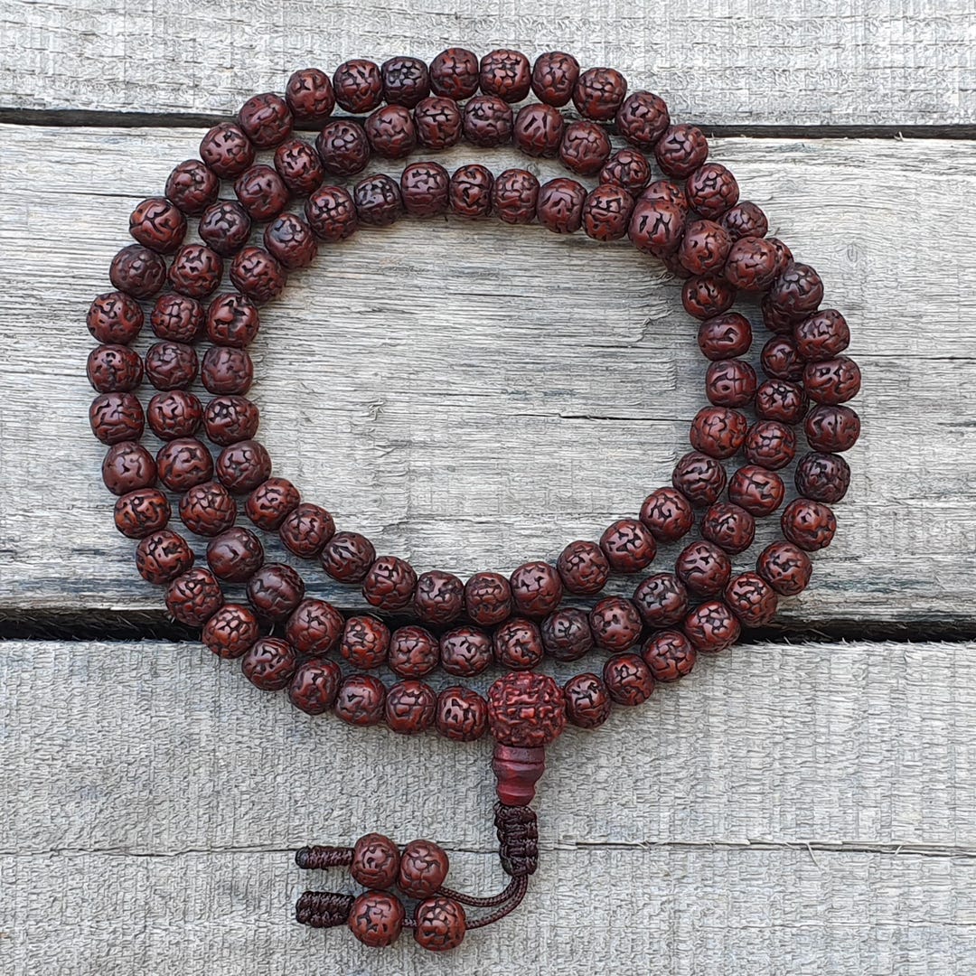 Buy 108 Natural Aged Red Brown Rudraksha Seed Mala Prayer Beads, Sacred ...