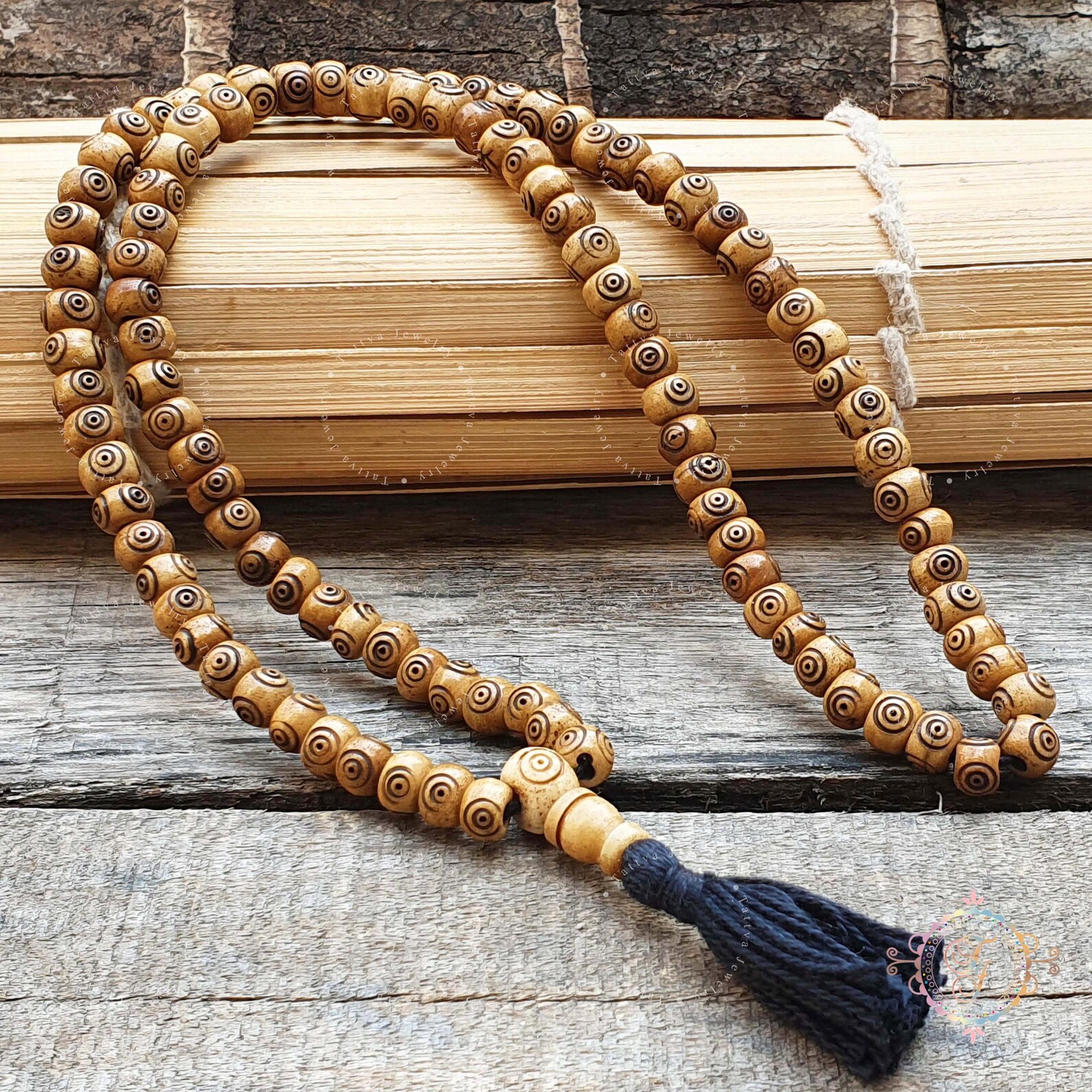 108 Buddha Eye Yak Bone Mala: Engraved Prayer Beads, Nepalese Necklace ...