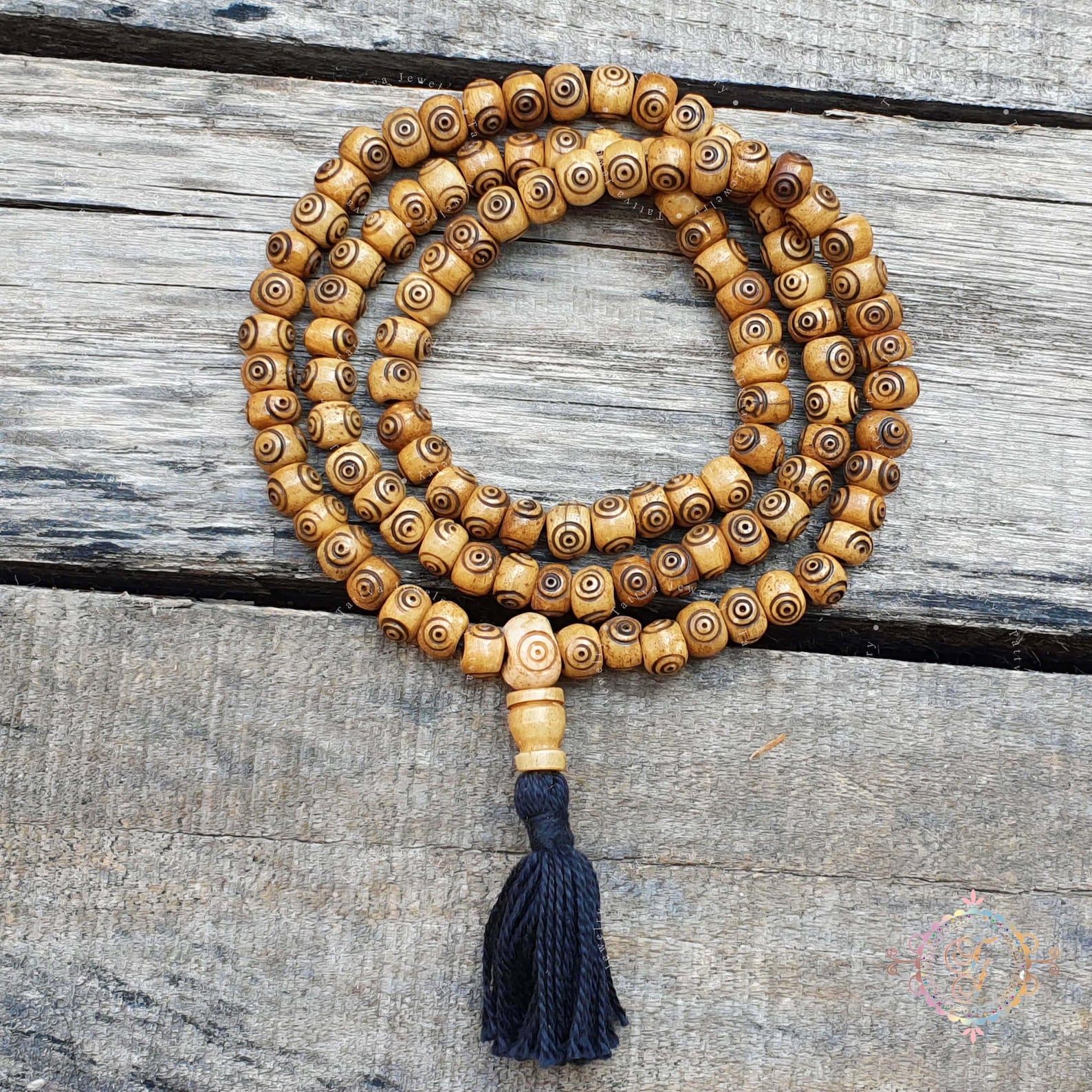 108 Buddha Eye Yak Bone Mala: Engraved Prayer Beads, Nepalese Necklace ...