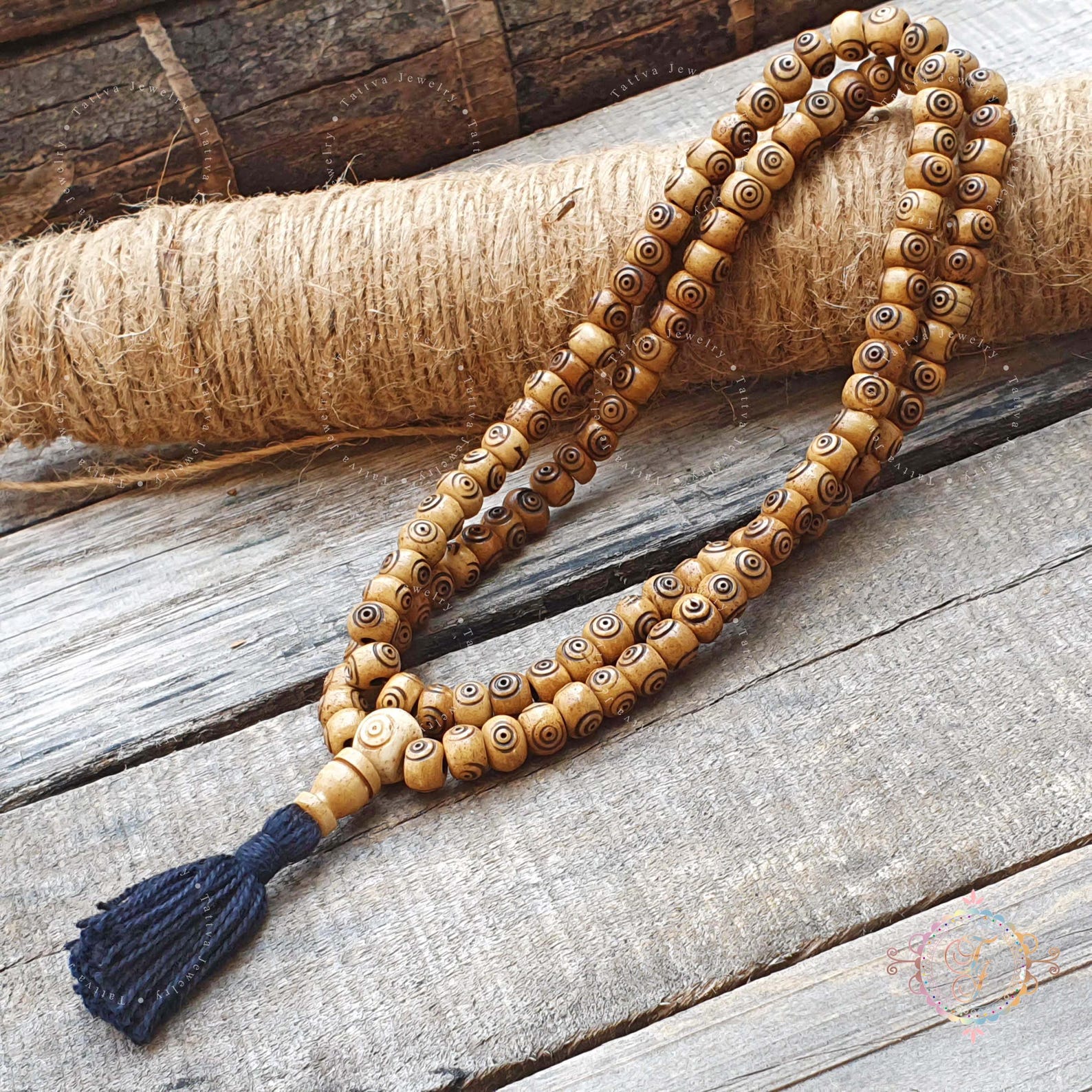 108 Buddha Eye Yak Bone Mala: Engraved Prayer Beads, Nepalese Necklace ...