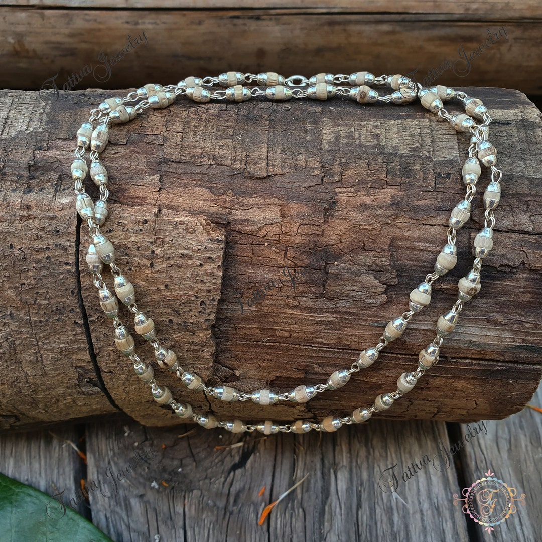 White Tulsi Necklace, Tulsi Rosary in 925 Silver, Tulsi Necklace, Hare ...