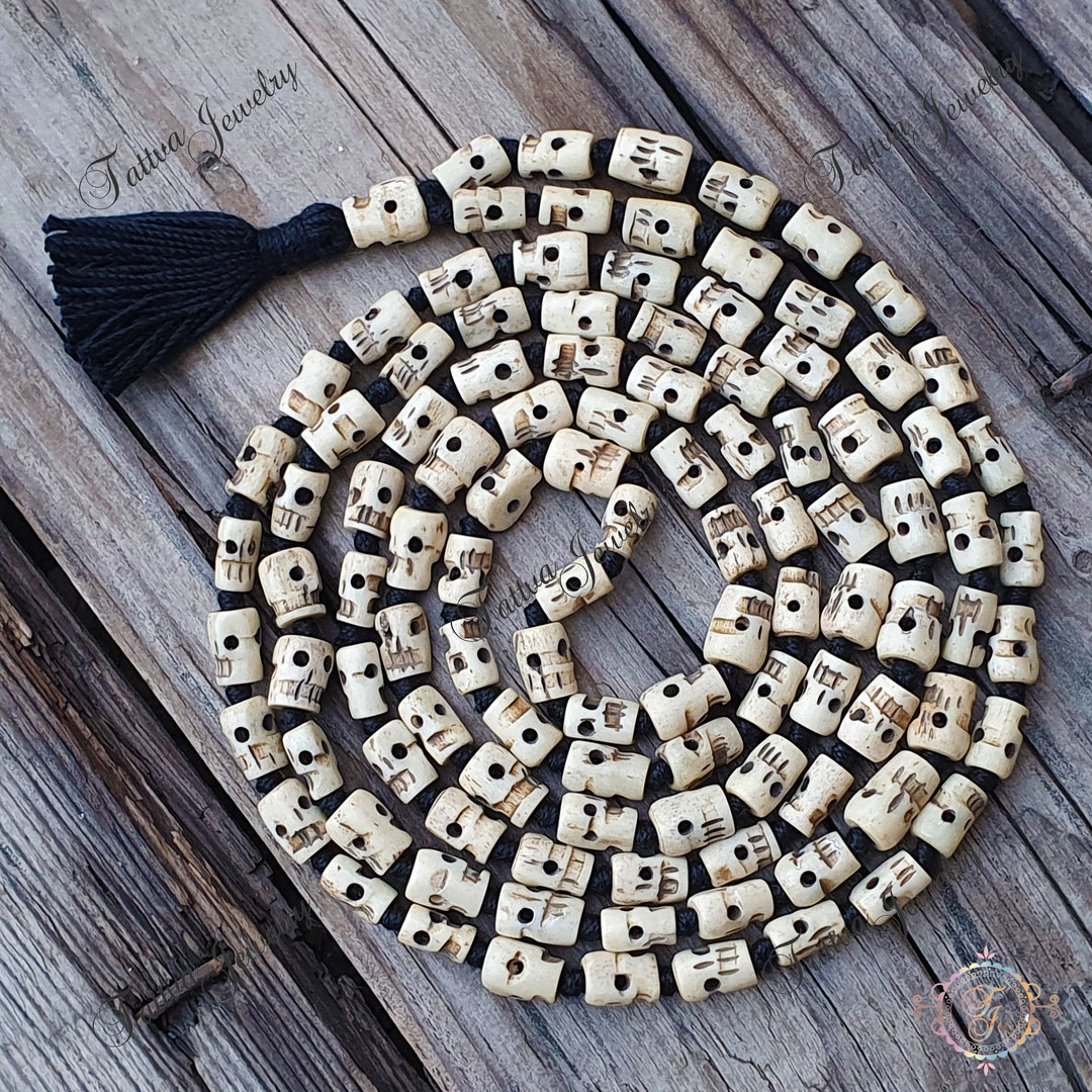 108 Beads-skull Mala Prayer Beads, Nepalese Yak Bone Skull Japa Mala ...