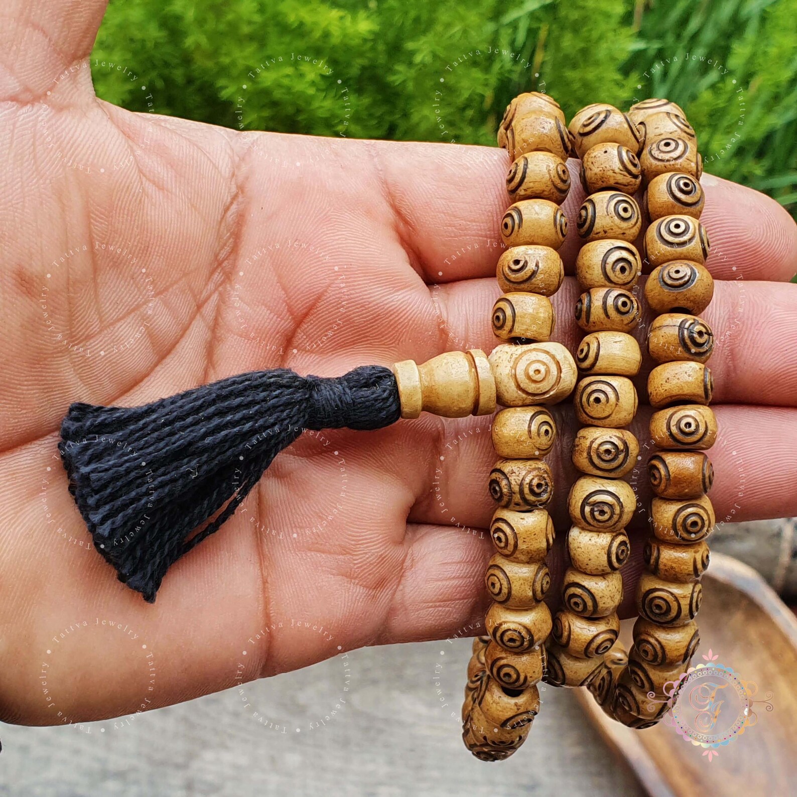 108 Buddha Eye Yak Bone Mala: Engraved Prayer Beads, Nepalese Necklace ...