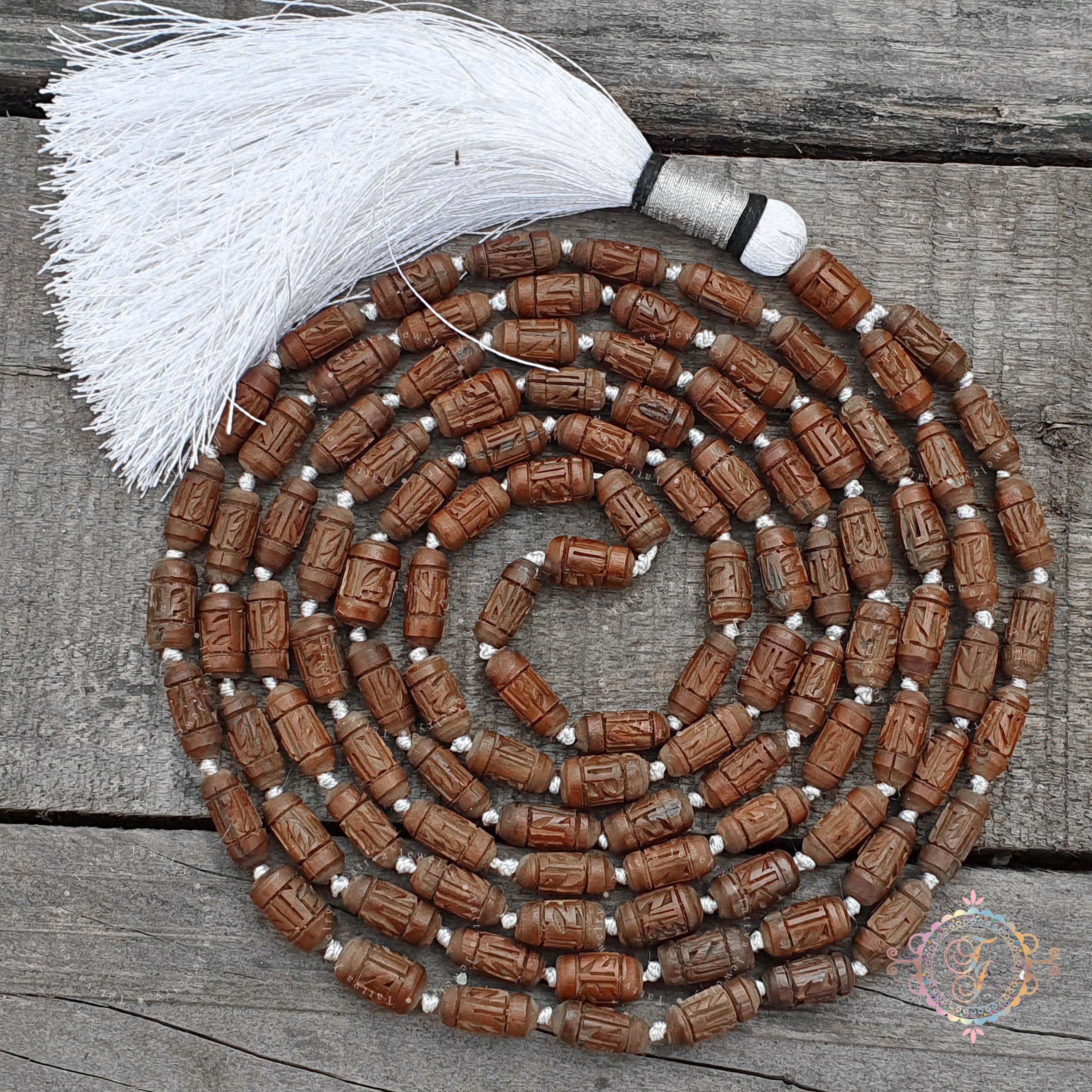 Radha Carved Tulsi Japa Mala 108 Beads | Handmade Tulsi Wood Prayer ...