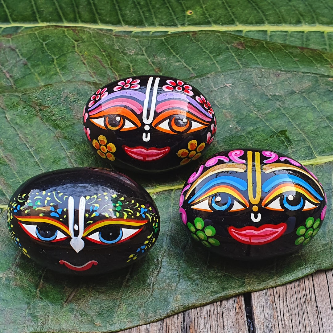 Handpainted Krishna Stone: Religious Altar Idol, Puja Gift - Etsy