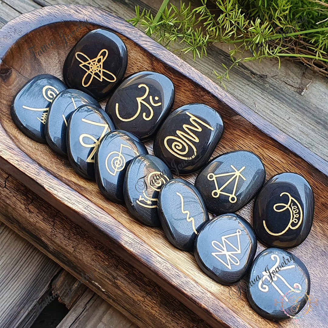 Black Tourmaline Karuna Reiki Runes: Engraved Crystal Healing Set - Etsy