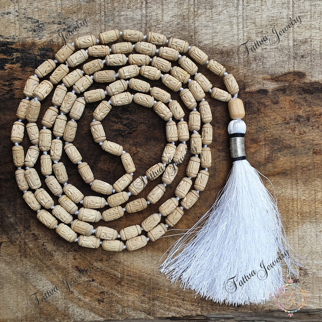 Radha Engraved Tulsi Mala: Holy Basil Seed Necklace, 108 Beads - Etsy