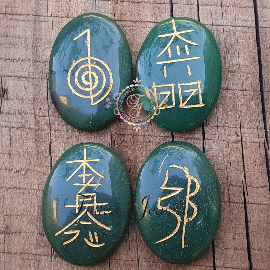 Green Jade Reiki Stone Set: Engraved Usui Symbols, Worry Stones - Etsy UK