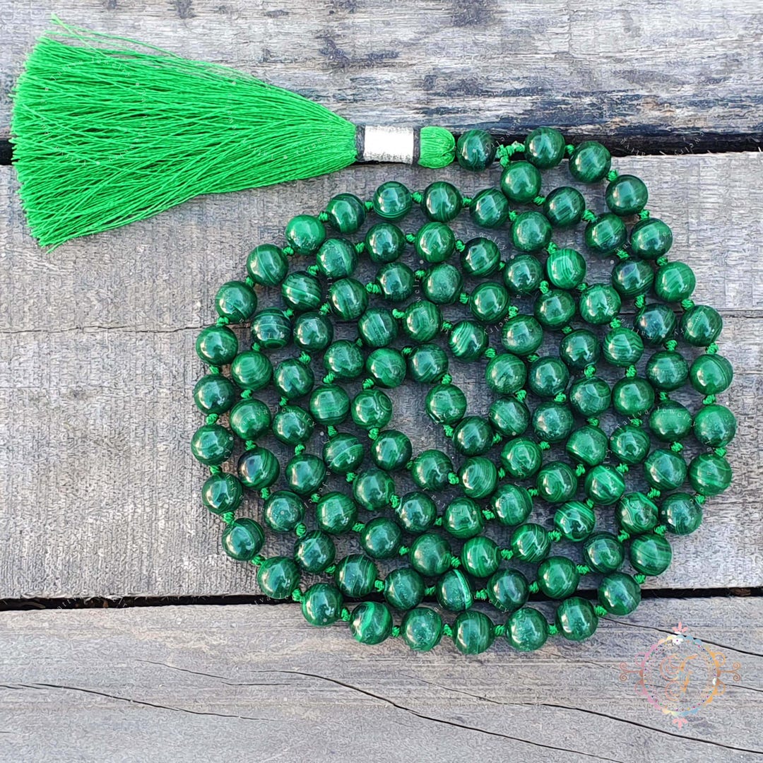 Malachite Mala Necklace: 108 Bead, Handmade Silk Tassel - Etsy
