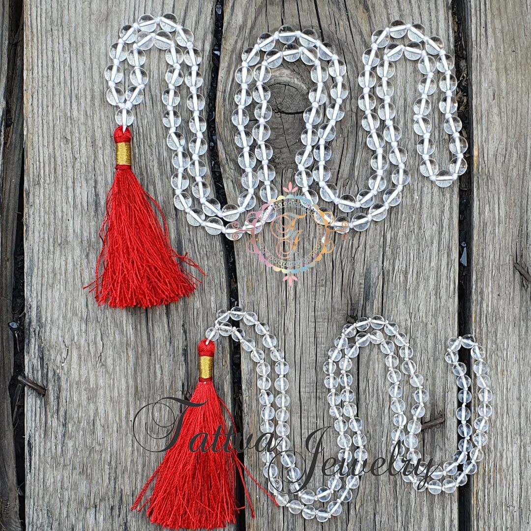 Hand Knotted Sphatik Mala, Quartz Crystal Necklace, Yoga Japa Beads - Etsy