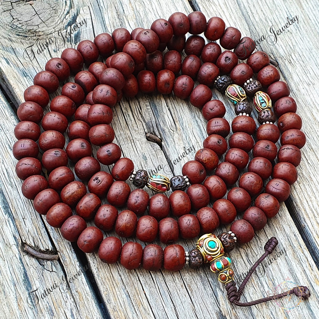 NO Stocknatural Stone Inlaid Nepali One Eye Bodhi Seed Mala Tibetan ...