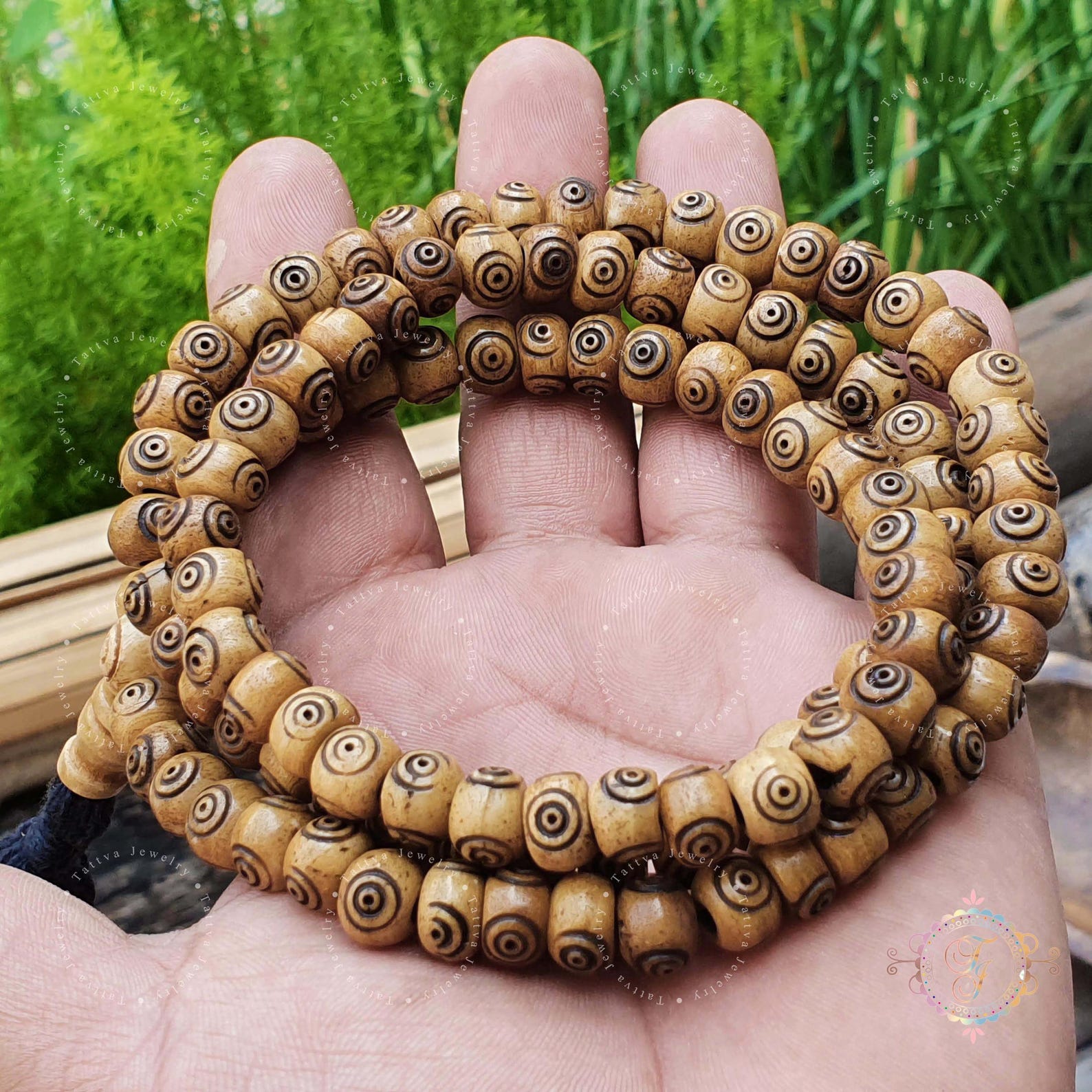 108 Buddha Eye Yak Bone Mala: Engraved Prayer Beads, Nepalese Necklace ...