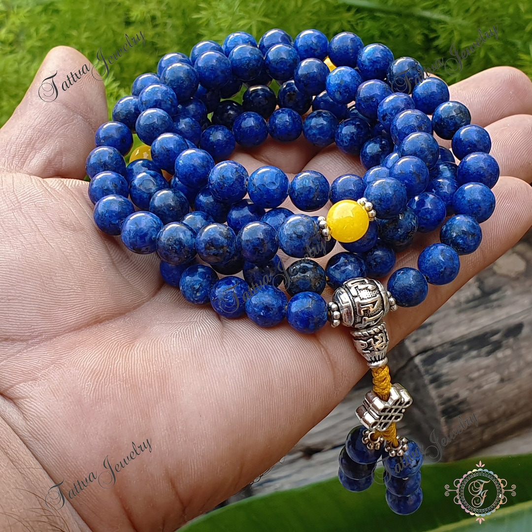 Lapis Lazuli 8-9mm Beads Japa Mala: Tibetan Prayer Beads, Om Mani Padme ...
