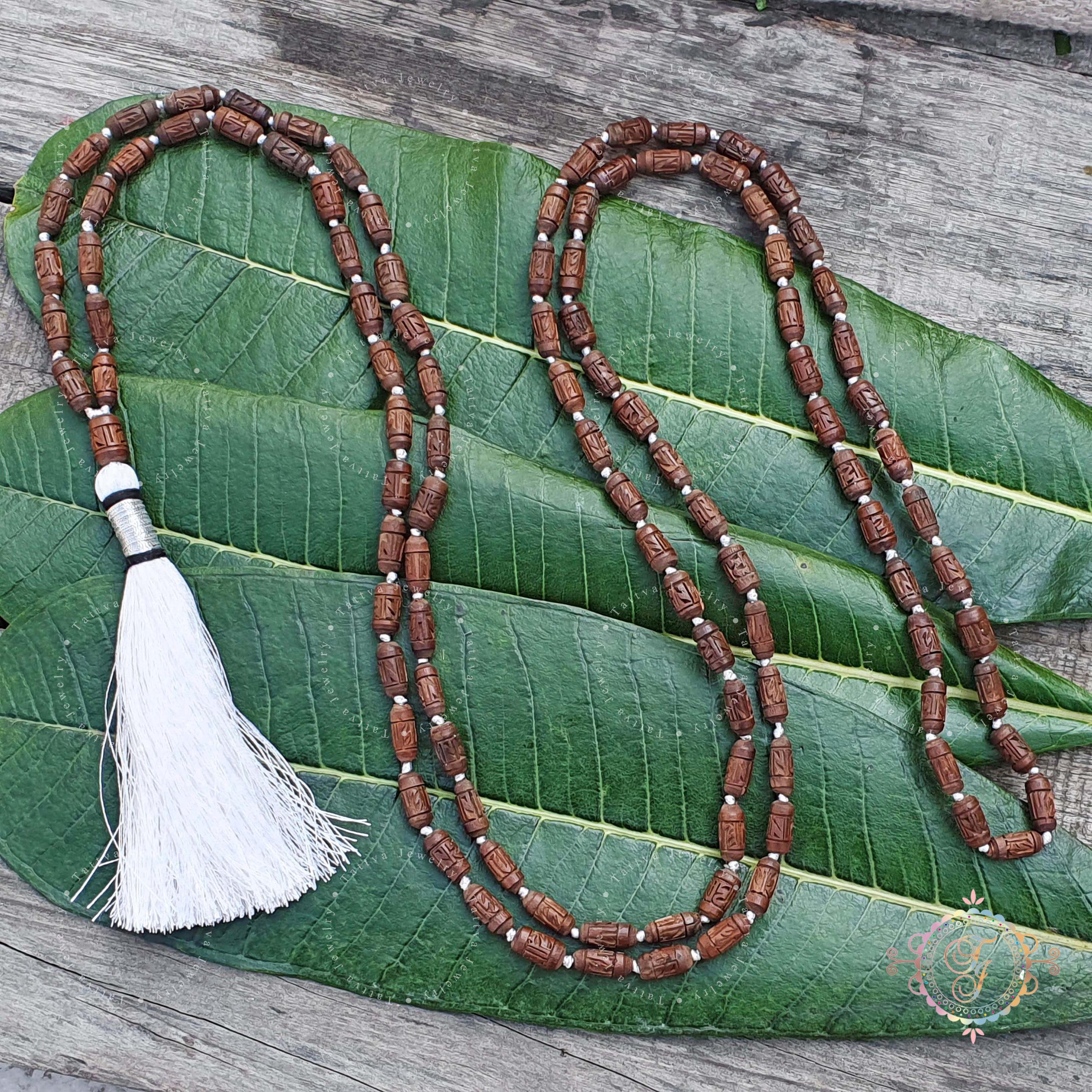 Radha Carved Tulsi Japa Mala 108 Beads | Handmade Tulsi Wood Prayer ...