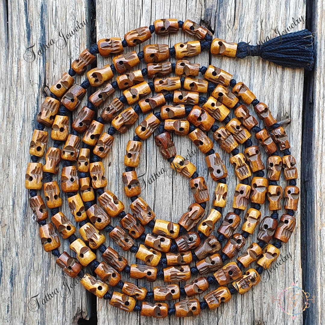 Kali Mala Dark Brown Bone Skull Prayer Beads, Skull Mala Beads, 108 ...