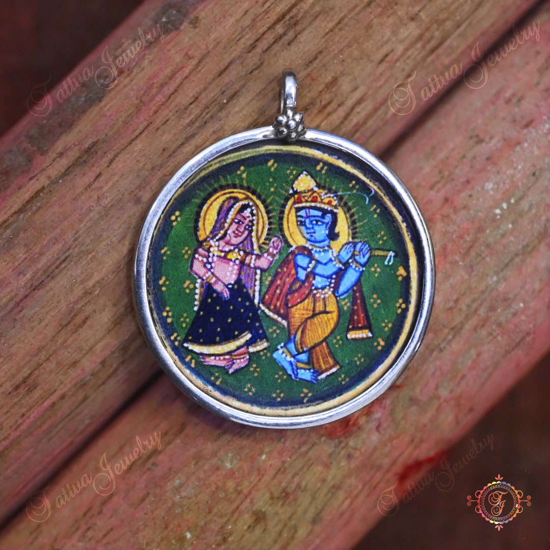Radha Krishna Pendant in 925 Sterling Silver, Religious Gifts, Handmade ...