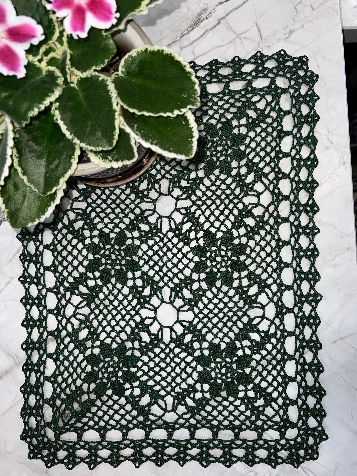 Table Centerpiece, Crocheted Doily, Pine Green Lace Doily, Candle Mat ...