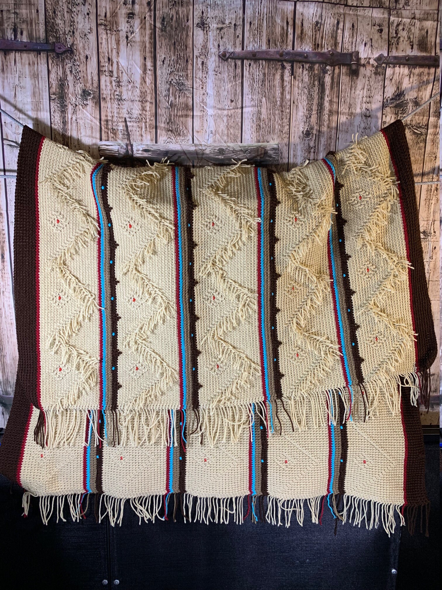 Western Style Afghan, Crocheted Western Afghan, Western Blanket, Rustic ...