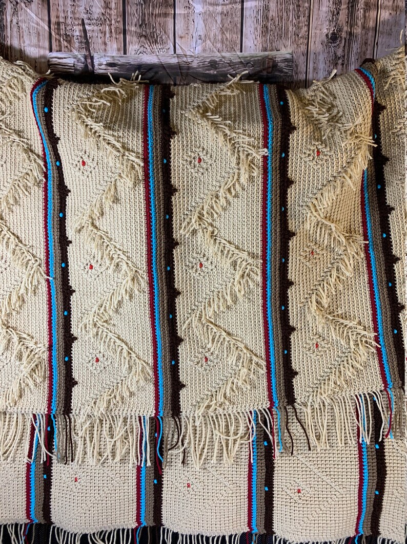 Western Style Afghan, Crocheted Western Afghan, Western Blanket, Rustic ...