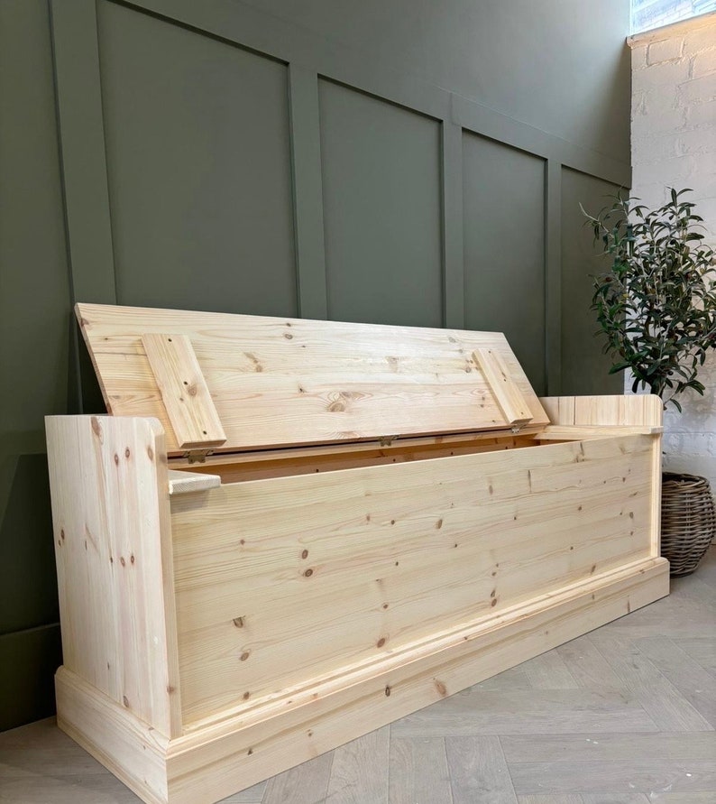 Unpainted, Natural Wood Storage Bench, Window Seat, Hall Storage Bench ...