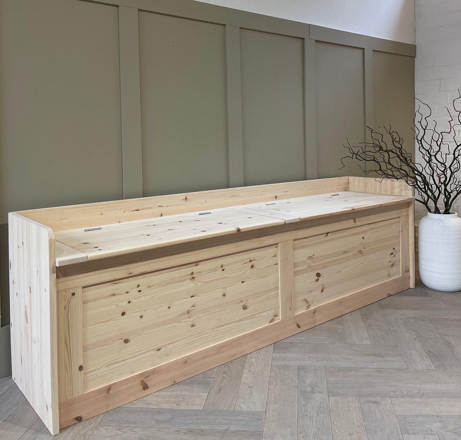 Unpainted, Natural Wood Storage Bench, Window Seat Hall Storage Bench ...