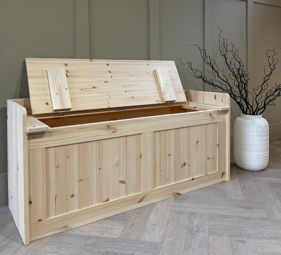 Unpainted, Natural Wood Storage Bench, Window Seat Hall Storage Bench ...