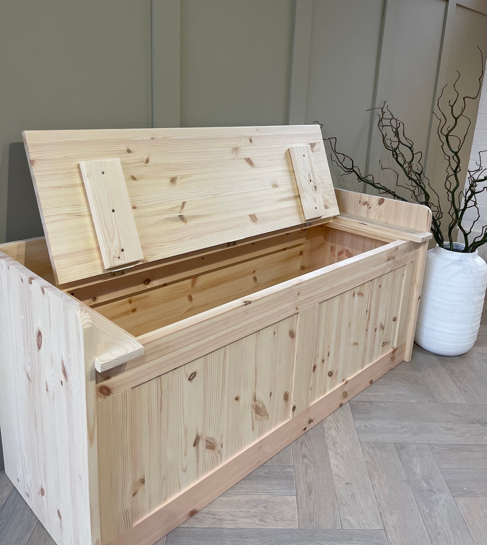 Unpainted, Natural Wood Storage Bench, Window Seat Hall Storage Bench ...