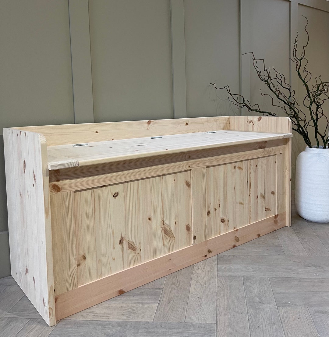 Unpainted, Natural Wood Storage Bench, Window Seat Hall Storage Bench ...