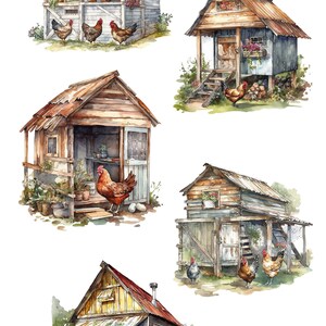 Watercolor Chicken Coop Clipart Hens Farm Birds Clipart Farmhouse Decor ...