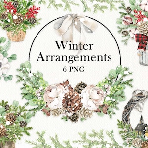 Watercolor Winter Arrangements Christmas Decor Clipart Cozy - Etsy