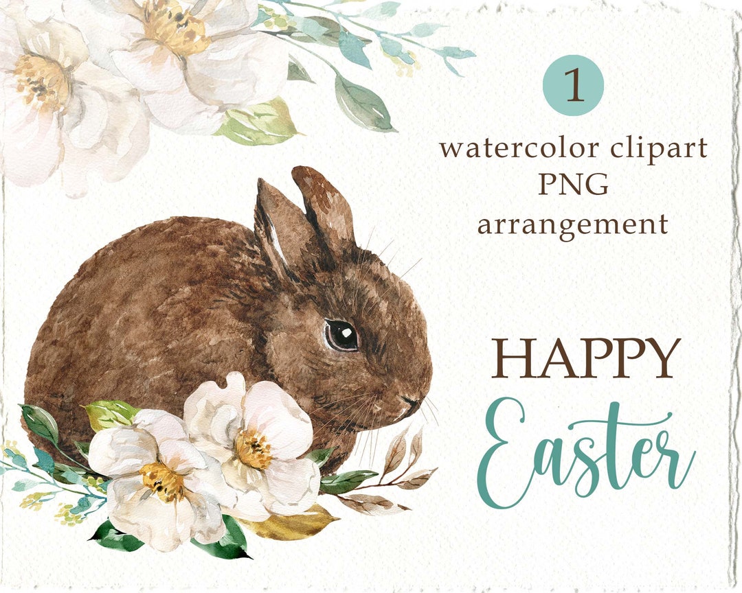 Watercolor Easter Bunny Clipart Floral Arrangements Animals Cute Rabbit ...
