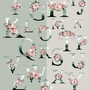 Watercolor Floral Alphabet Christmas Decor Winter Flower Letters Number ...