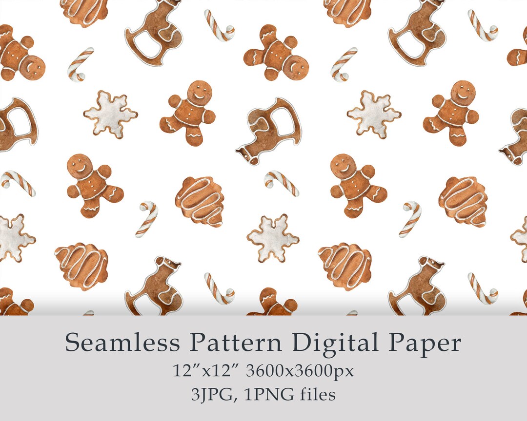 Watercolor Cookies Digital Paper Winter Decor Seamless Pattern Digital ...