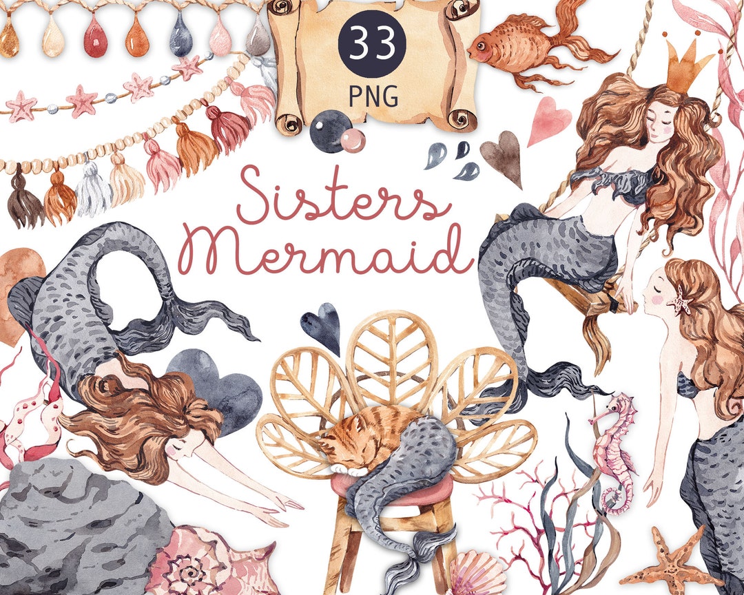 Watercolor Mermaid Clipart Baby Shower Clip Art Boho Clipart Kids ...