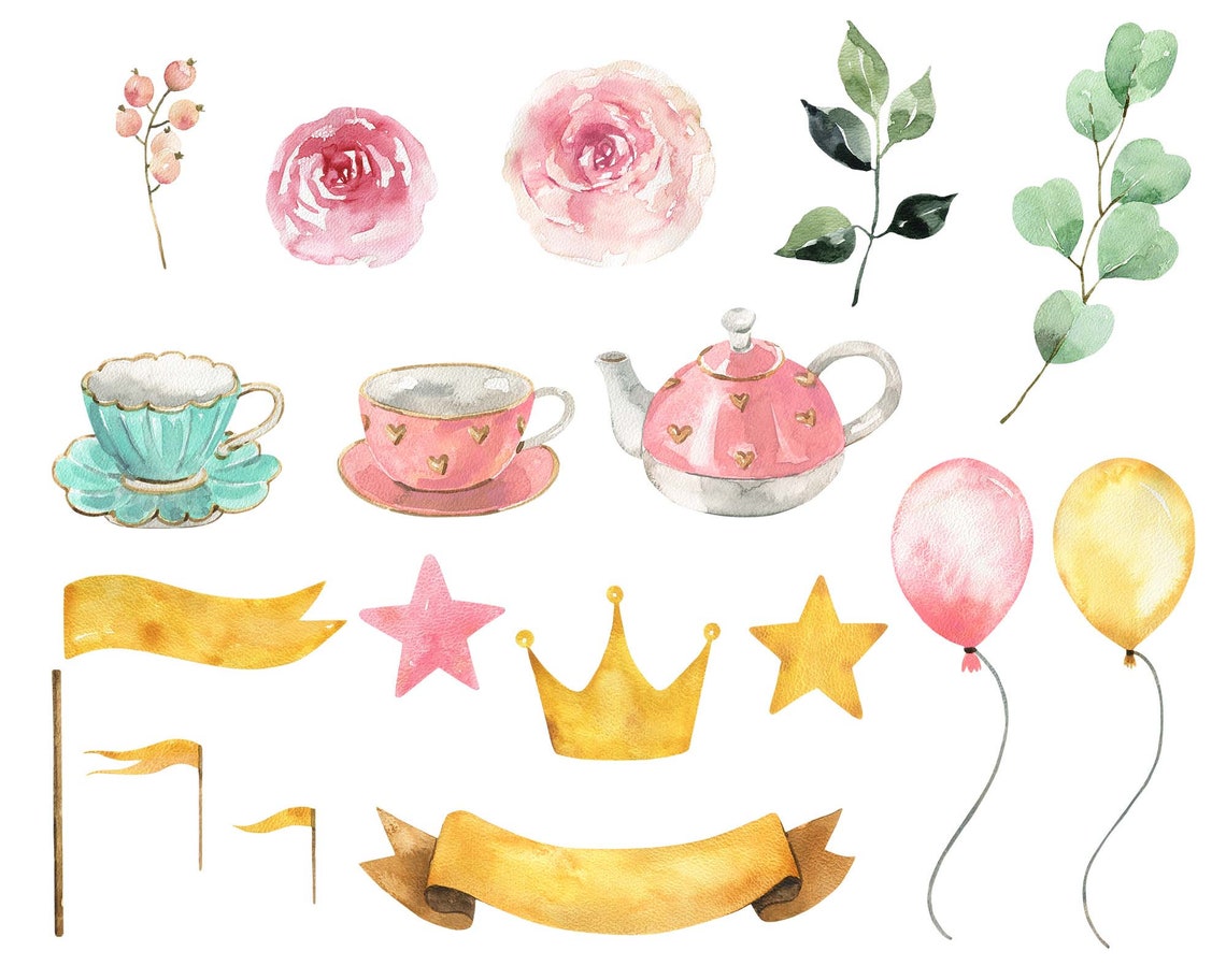 Watercolor Princess Party Clipart Design Baby Shower Clipart - Etsy