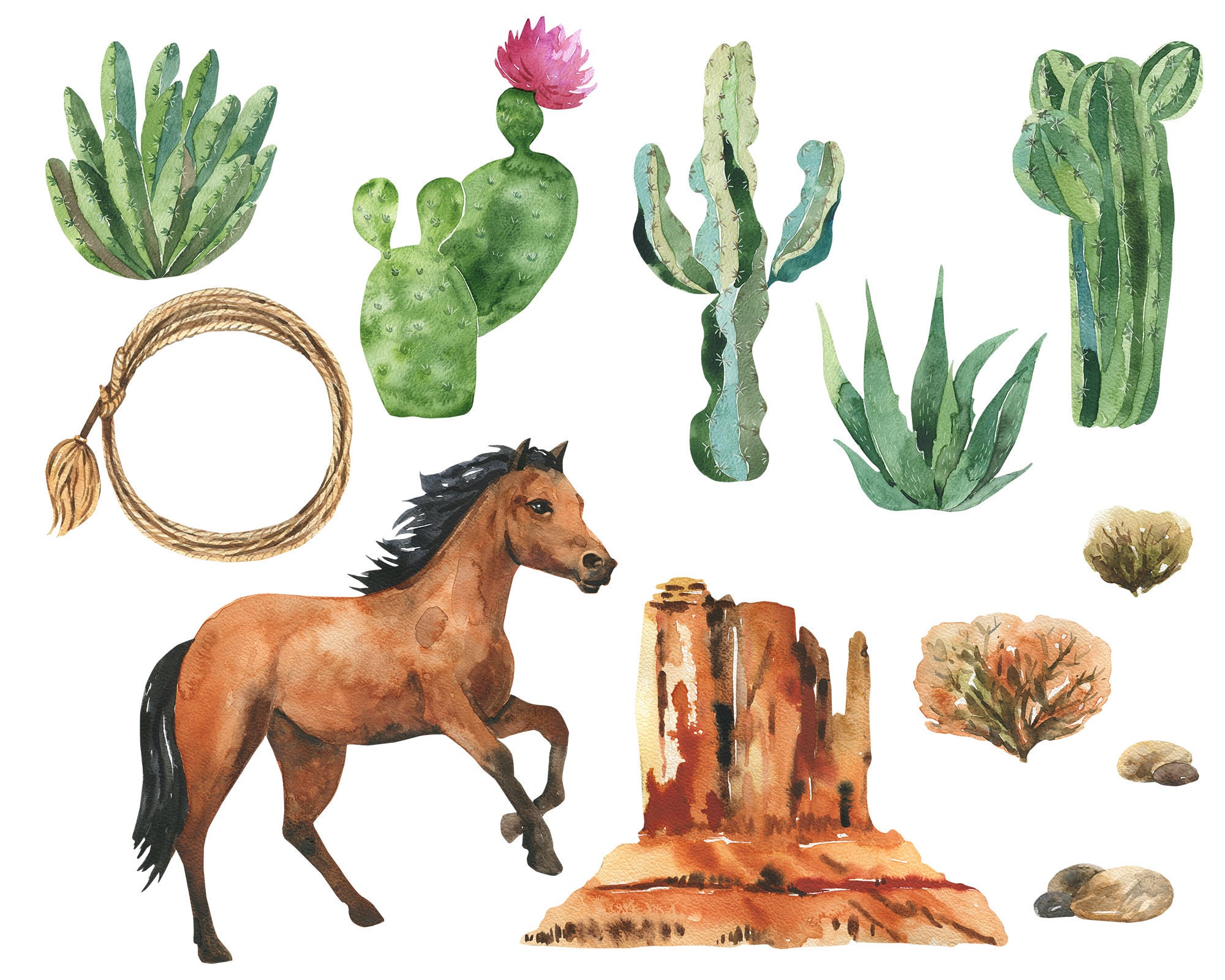 Watercolor Western Clipart Horse Clipart Cowboy Cowgirl - Etsy