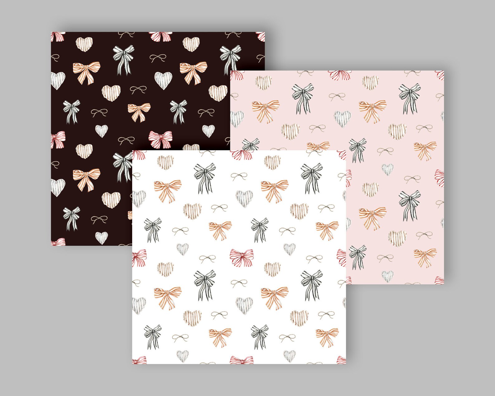 Watercolor Heart and Bows Seamless Pattern Digital Paper Vintage ...