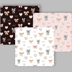 Watercolor Heart and Bows Seamless Pattern Digital Paper Vintage ...