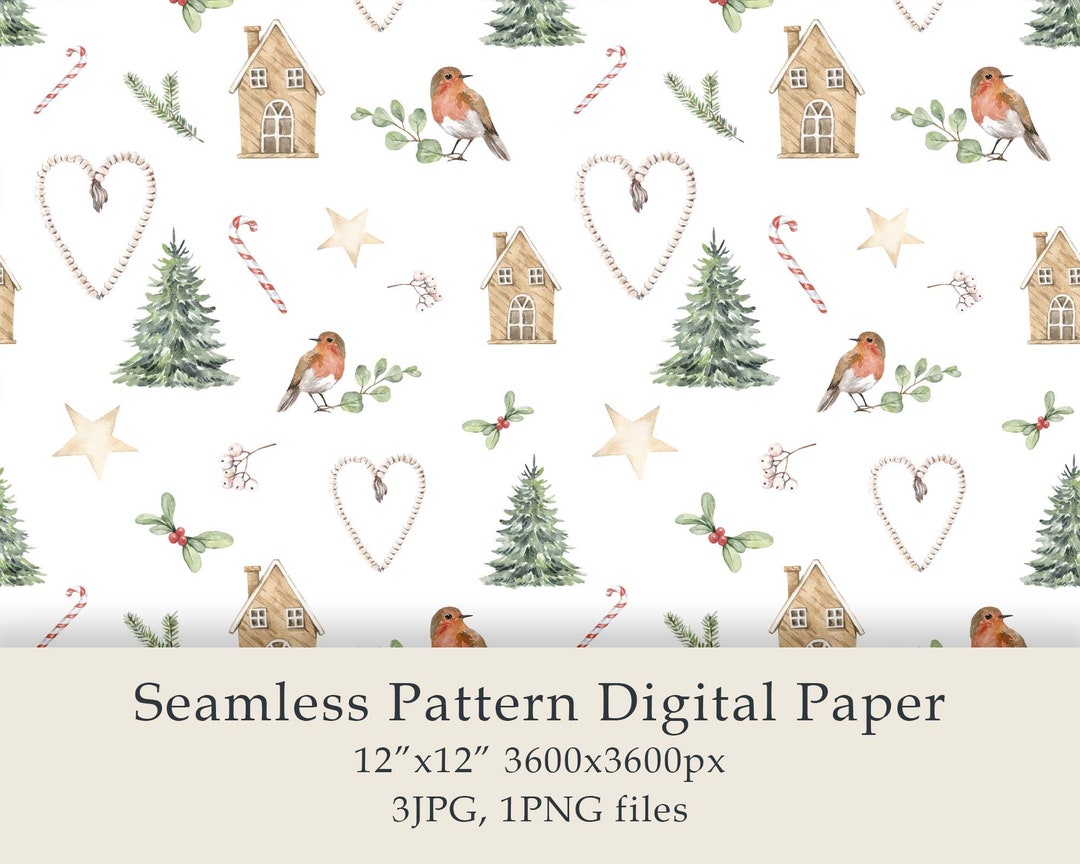 Watercolor Christmas Digital Paper Winter Decor Seamless Pattern ...