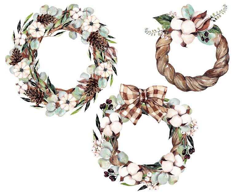 Watercolor Christmas Wreath Floral Frame Clipart Digital Clip Art ...