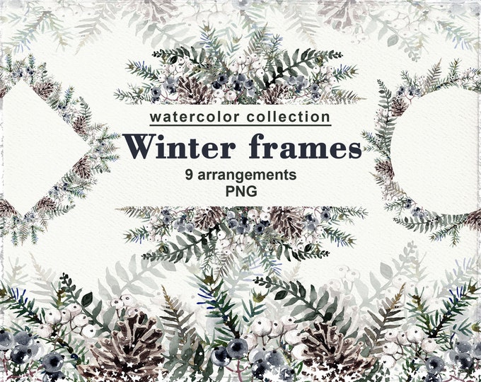 Winter Watercolor Clipart Christmas Wreath Digital Frames - Etsy
