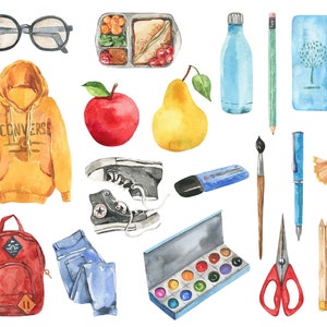 Watercolor Back to School Clipart School Accessories Teacher Clip Art ...