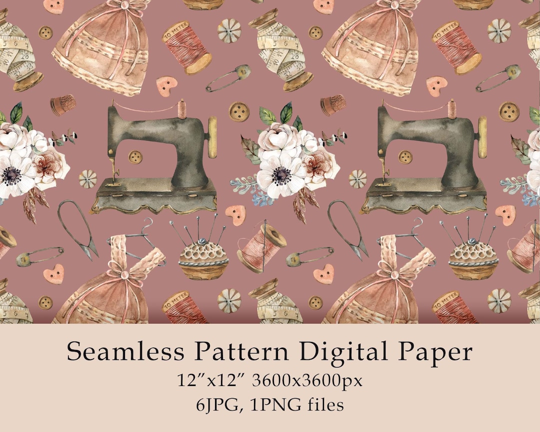 Watercolour Sewing Seamless Pattern Digital Paper Flowers Png ...